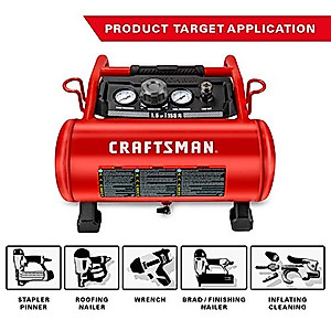 Craftsman Air Compressor, 3 Gallon 1.5 HP Max 155 Psi Pressure Oil-Free Portable, Red- CMXECXA0200341