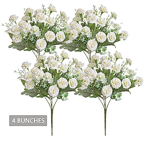 Milk&Honey 4 Bunches Carnation Flowers 80 Heads Small Silk Flowers Artificial Silk Flowers for Outdoors Home Garden Party Office Wedding, Living Room, Dining Table, Bedroom Decoration (White)