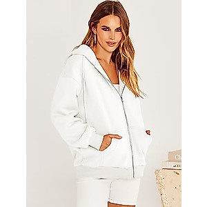 Prinbara Hoodies Jacket Coat for Women Long Sleeve Oversized Zip Up Fleece Sweatshirt Comfy Fall Clothes Y2K Trendy Top 9PA89-baise-L White