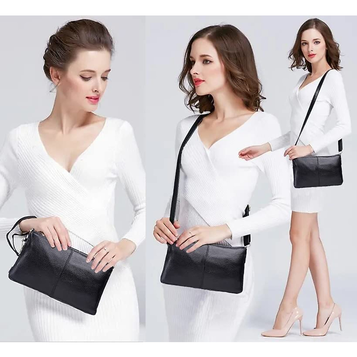 Lecxci Leather Crossbody Purses Clutch Phone Wallets with Card Slots for Women (Black)