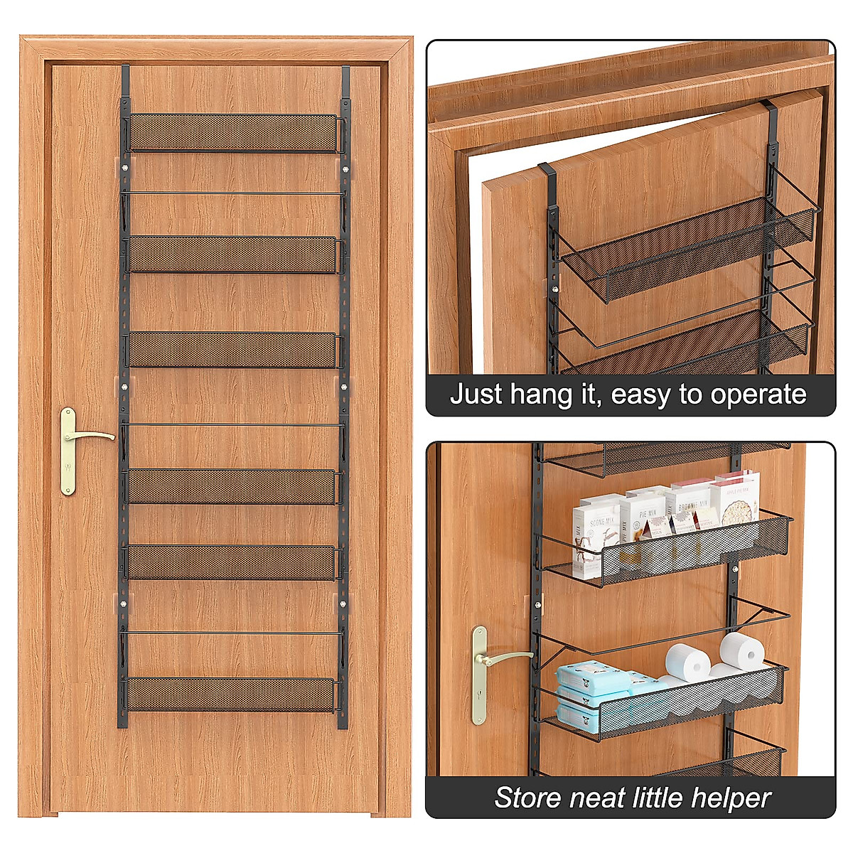 Coonoor 6 Tier Over The Door Pantry Organizer,Adjustable Baskets Closet Organizer Hanging Rack Spice Space Saver,Black
