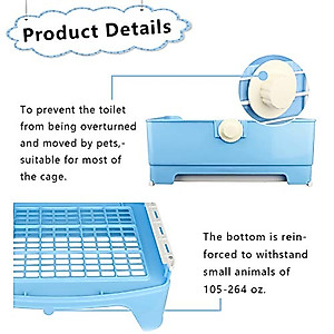 PINVNBY Large Rabbit Litter Box Bigger Pet Litter Pan Trainer with Drawer Corner Toilet Box for Adult Guinea Pigs Chinchilla Ferret Hedgehog Small Animals(Blue)