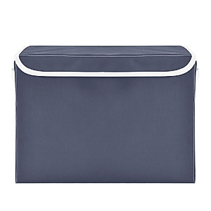 DOMIKING Navy Blue Large Storage Bin with Lid Collapsible Shelf Baskets Box with Handles Toys Organizer for Shelves Cabinet Nursery Drawer