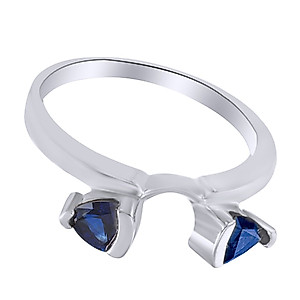 AFFY Triangle Shape Simulated Blue Sapphire Wrap Enhancer Guard Ring in 14k White Gold Ring Size-6