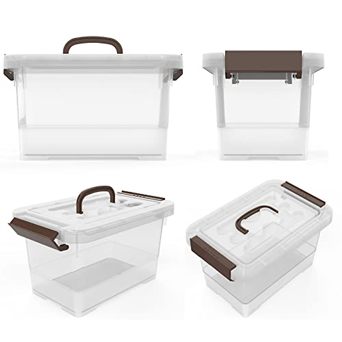 WYT 4 Quart Clear Storage Latch Bins, 4 Pack Clear Stackable Storage Organizer Box with Brown Latching Handle and Lid