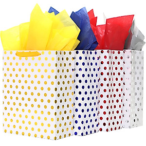SUNCOLOR 4 Pack Large Gift Bags With Tissue Paper for Valentines's day, Birthday, Father's Day, Mother's and More