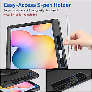 SUPFIVES Case for Galaxy Tab S6 Lite 10.4 Inch 2022/2020, with S-Pen Holder+ Shoulder Strap+ Handle+ 360° Rotating Stand, Black