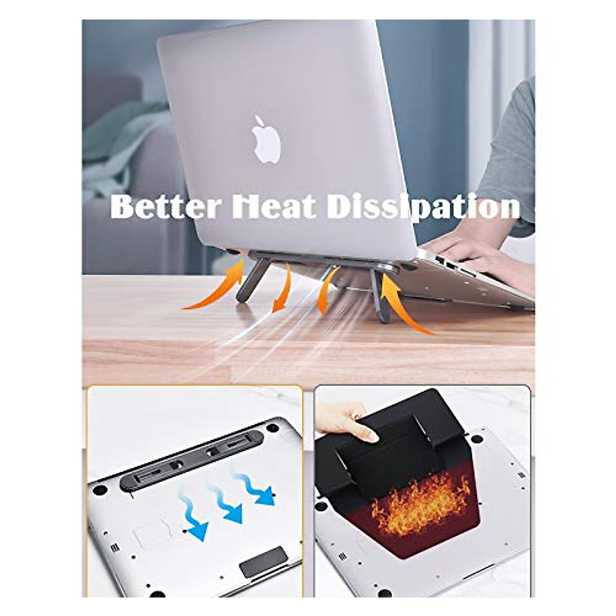 Zupro Portable Laptop Stand,Foldable Adjustable Heights,Invisible Aluminum Lightweight Laptop Keyboard Holder Riser,Ergonomic,Compatible with 10 to17 Inches Notebook Computer.Self-Adhesive.(Black)