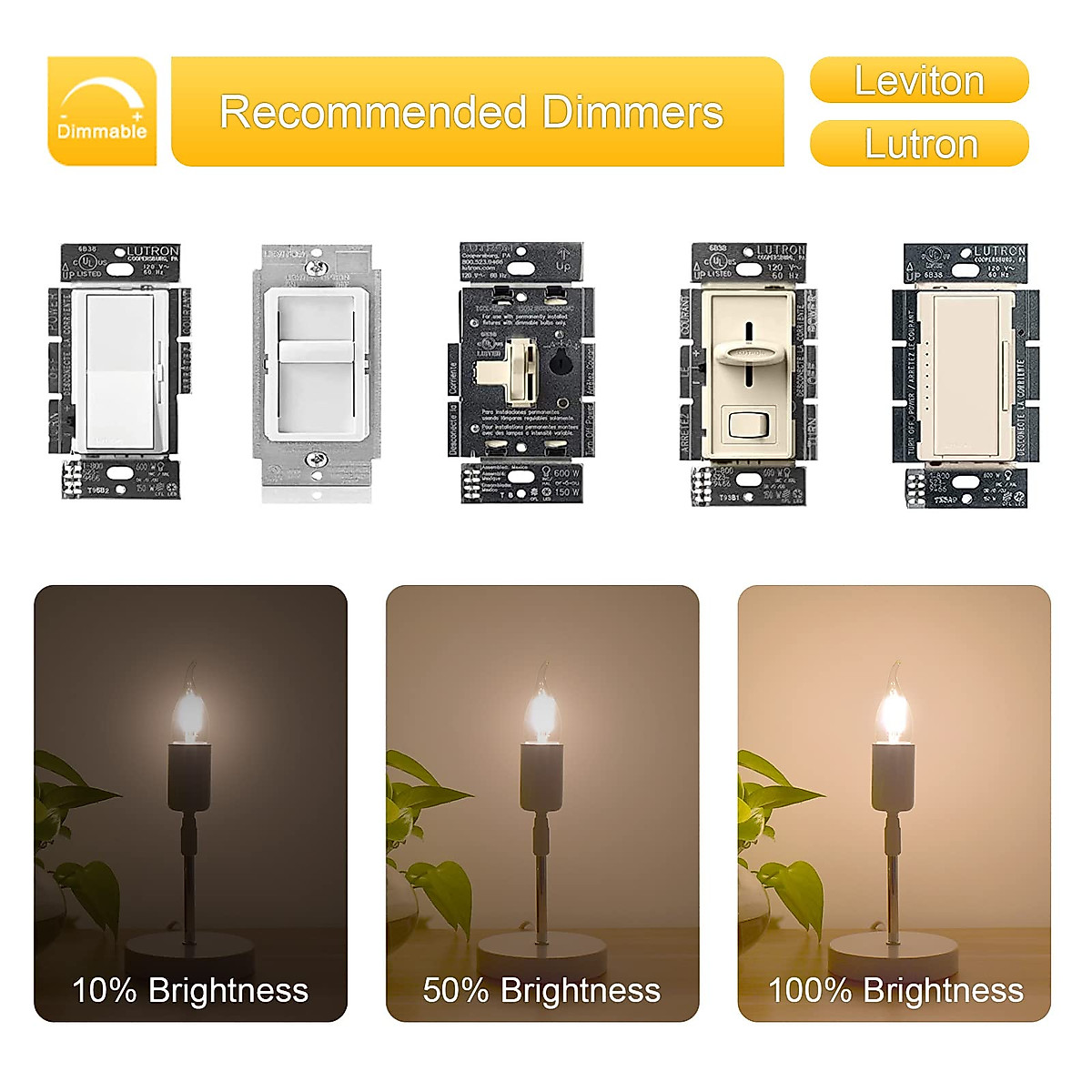 Antique Dimmable E26 LED Candelabra Bulbs 25W Equivalent, 2W CA10 Flame Tip LED Chandelier Candle Light Bulbs, Clear Glass, 3000K Soft White Pandent Lights Wall Sconces Lamp, 200LM, 6 Pack
