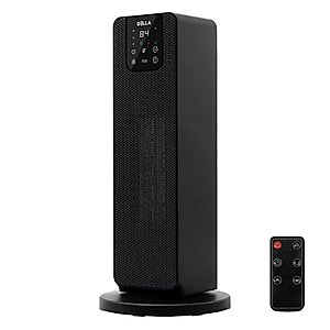 DELLA Electric Space Heater, 18.3" 1500W PTC Fast & Quiet Ceramic Portable Tower Heaters w/Remote Control, Thermostat & Timer, 3 Modes, Eco, LED, Safety Office/Home Oscillating Heater Fan, Black