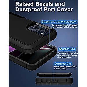 Dahkoiz Motorola Moto G 5G(2022) Case, with Tempered Glass Screen Protector, Dust-Proof Port Cover, Full Body Protection Silicone Rubber Phone Case for Moto G 5G(2022), Black