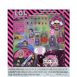Townley Girl L.O.L Surprise Ultimate Makeover Set with over 20 Pieces, Including Lip Gloss, Nail Polish, Press-On Nails, Nail Stickers and Reversible Sequin Bag, Ages 5+