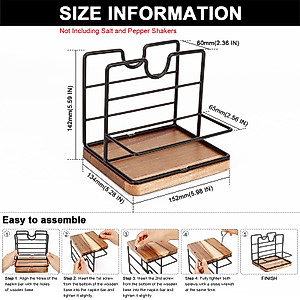 Livabber Napkin Holder, Metal Napkin Holder with Salt and Pepper Shakers Caddy Modern Napkin Dispenser for Table Kitchen Countertop, Not Including Salt and Pepper Shakers (Middle Wooden, Black)