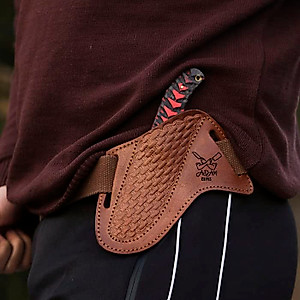 ADAM KNIVES Leather Knife Sheath For Belt, Slanted Pancake Sheath, Tooled Leather Sheath, Beautiful Cow Boy Bull Cutter Knife Leather Cover 100% Real Leather (Leather)