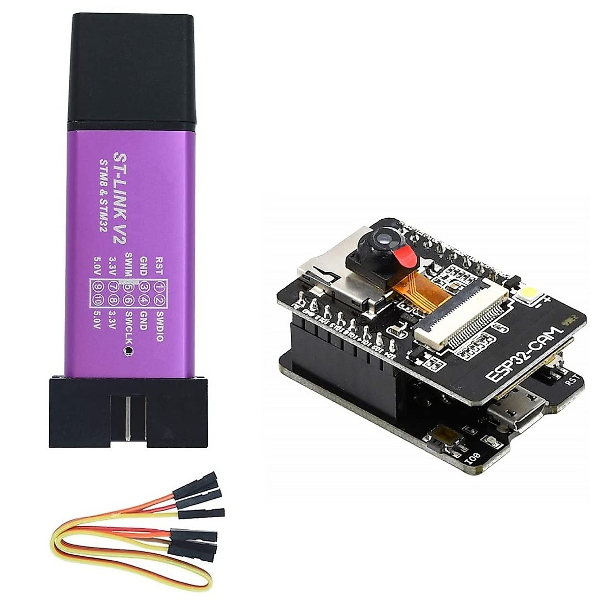 Aideepen ST Link V2 Programming Unit Mini Emulator Downloader M89 New (Random Color)+ESP32-CAM W-BT Board