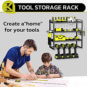 Power Tool Organizer, 4 Layers Garage Tool Organizers and Storage，Drill Holder Wall Mount, Storage Rack for Cordless Drill, Heavy Duty Tool shelf with Screwdriver Holder/Pliers Holder/Hammer Holder