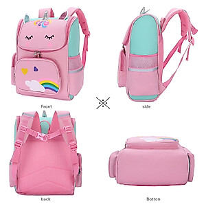 15 inch Cute Unicorn School Backpack for Girls, Lightweight Kids School Bag BookBags Elementary Primary with Chest Straps (Pink)