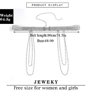 Jeweky Rhinestone Waist Belly Chain Silver Crystal Nightclub Rave Body Chain Jewelry for Women