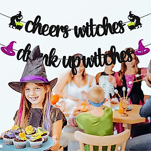 Halloween Witches Banner Ghost Bat Witches Theme Bachelorette Wedding Engagement Bridal Shower Let’s Party Witches Party Supplies Glitter Decorations
