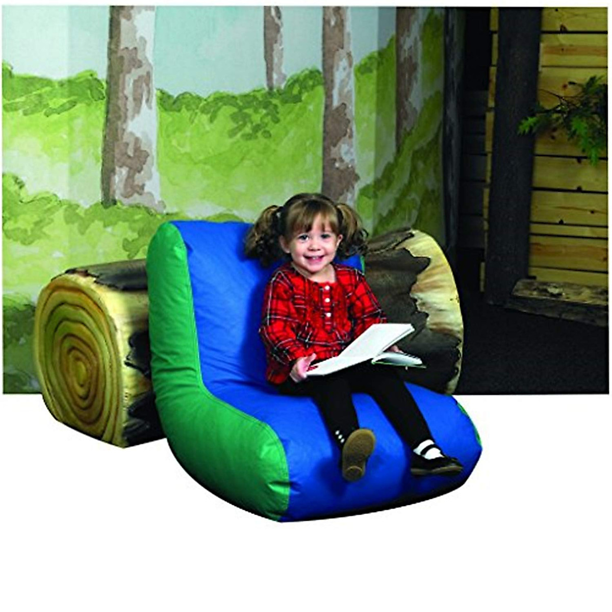 Children's Factory Preschool High Back Lounger Bean Bag Kids Chair, Flexible Seating Classroom Furniture for Homeschools/Playrooms/Daycares, Blue/Grn, Small 2 Years and Up (CF610-041)