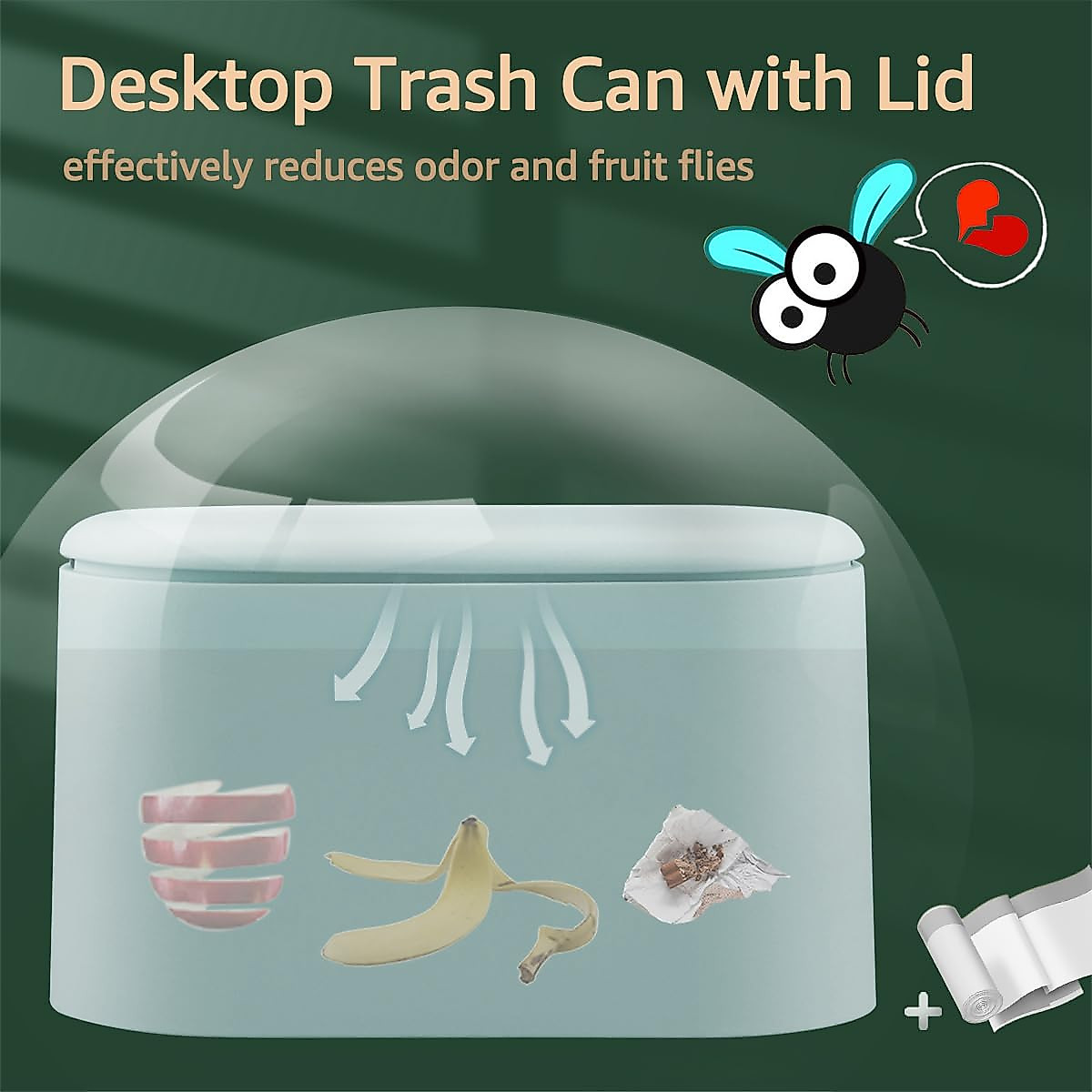 AYADA Mini Trash Can with Lid, Press-Type with Removable Inner Plastic Small Garbage Can Little Tiny Waste Basket Compact Covered Closable Trash Bin, Desk Countertop Office Kids Oval Rectangle (White)