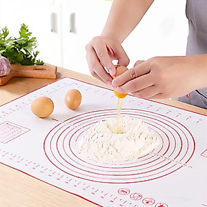 Silicone Dough Mat Non Stick Pastry Mat with Measurement Silicone Mats for Kitchen Counter Reusable Baking Mat Pie Crust Mat with Oil Brush and Dough Scraper(24" x 32",Red)