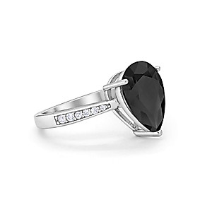 Teardrop Pear Bridal Ring Round Simulated Black Cubic Zirconia 925 Sterling Silver Size-7