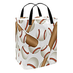 Baseball Bat and Balls Sport Pattern Print Collapsible Laundry Hamper, 60L Waterproof Laundry Baskets Washing Bin Clothes Toys Storage for Dorm Bathroom Bedroom