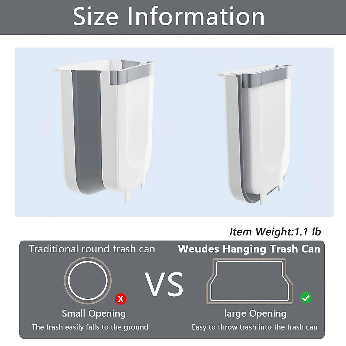 Weudes 3.4 Gallon Kitchen Compost Bin for Counter Top or Under Sink, Foldable Hanging Small Trash Can with Trash Bag Holder for Kitchen Cabinet Door/Cupboard/Bathroom/Bedroom/Office/Car/RV.