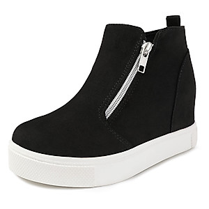shoeslocker Girls Wedge Sneakers Ankle Platform Sneakers for Girls Nonslip Fashion Shoes with Double Side Zippers Black Size 2