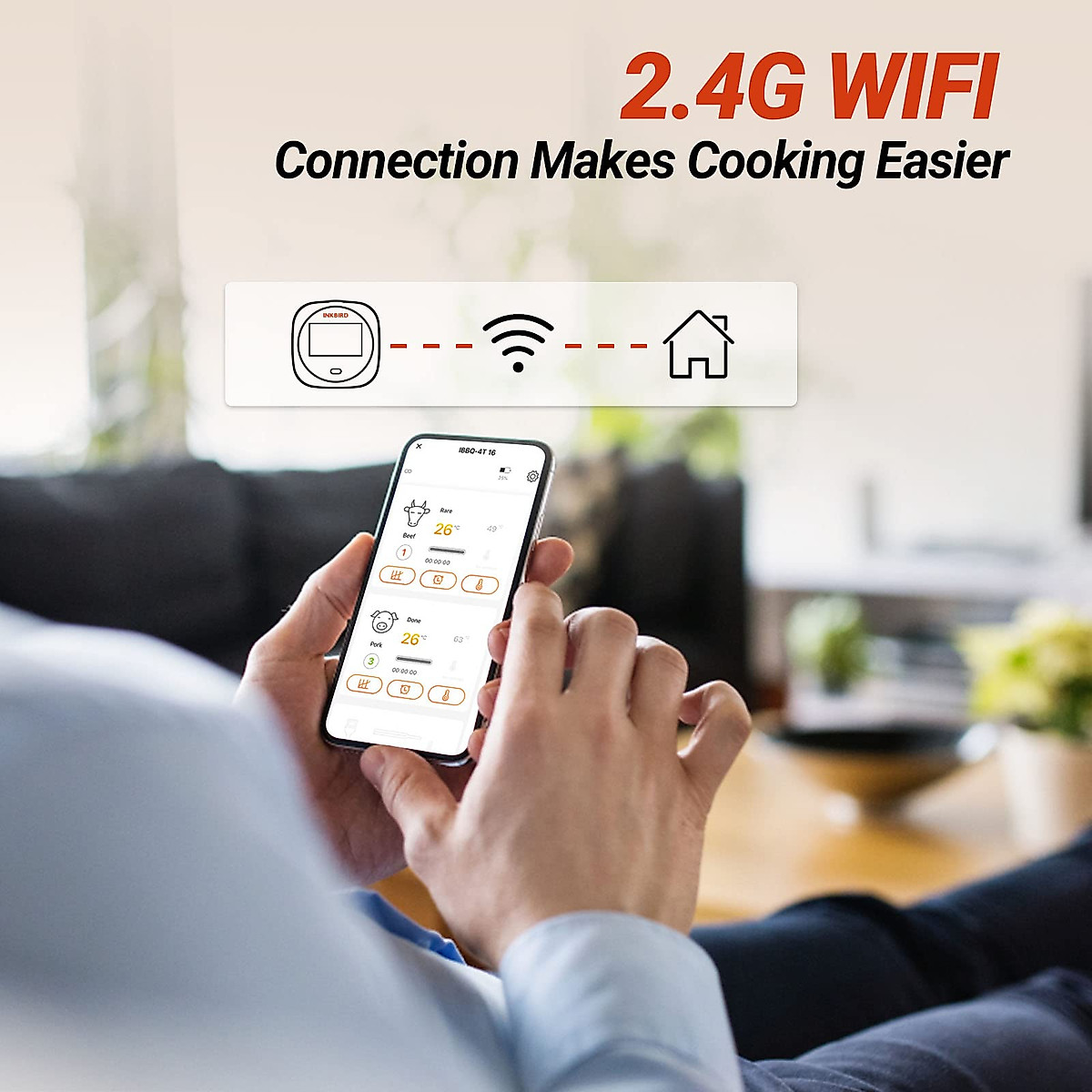 Inkbird WiFi Grill Thermometer, Wireless BBQ Thermometer for Grilling Roasting Cooking Smart Digital Remote Meat Thermometer with Graph Alarm Timer 4 Probes Rechargeable