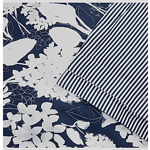 Lauren Ralph Lauren Navy Blue Floral Reese Full Queen 3 pc Duvet Cover Set Shams Grey White