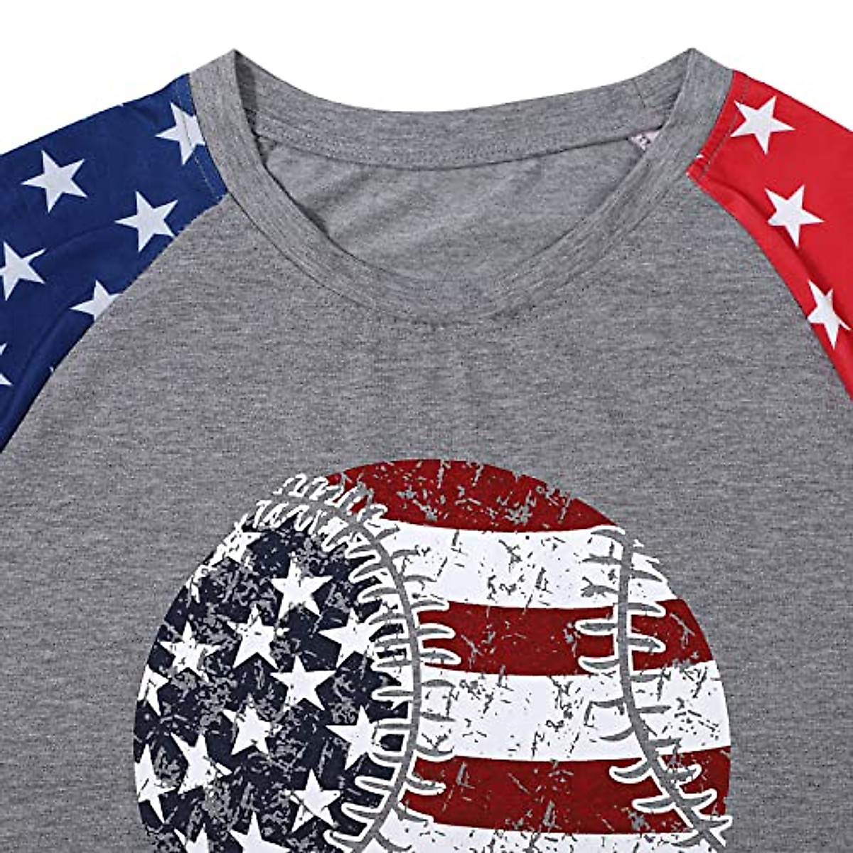 UNIQUEONE Women's American Flag Baseball Printed T-Shirt O-Neck Short Sleeve Causal Tops