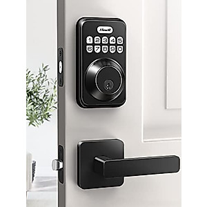 Keyless Entry Door Lock with 2 Handles, Zowill Electronic Keypad Deadbolt, Auto-Locking, Anti-Peeping Password, Digital Smart Code Door Lock, Front Door Handle Sets, Matte Black
