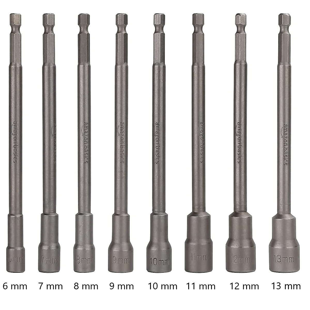 Amazon Basics 1/4-Inch Magnetic Impact Nut Driver Bit Set, 8 Piece, 10.04 in x 4.33 in x 0.98 in