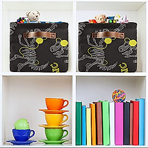 susiyo Large Foldable Storage Bin Funny Skeleton Dinosaur Fabric Storage Baskets Collapsible Decorative Baskets Organizing Basket Bin with PU Handles for Shelves Home Closet Bedroom Living Room-1Pack