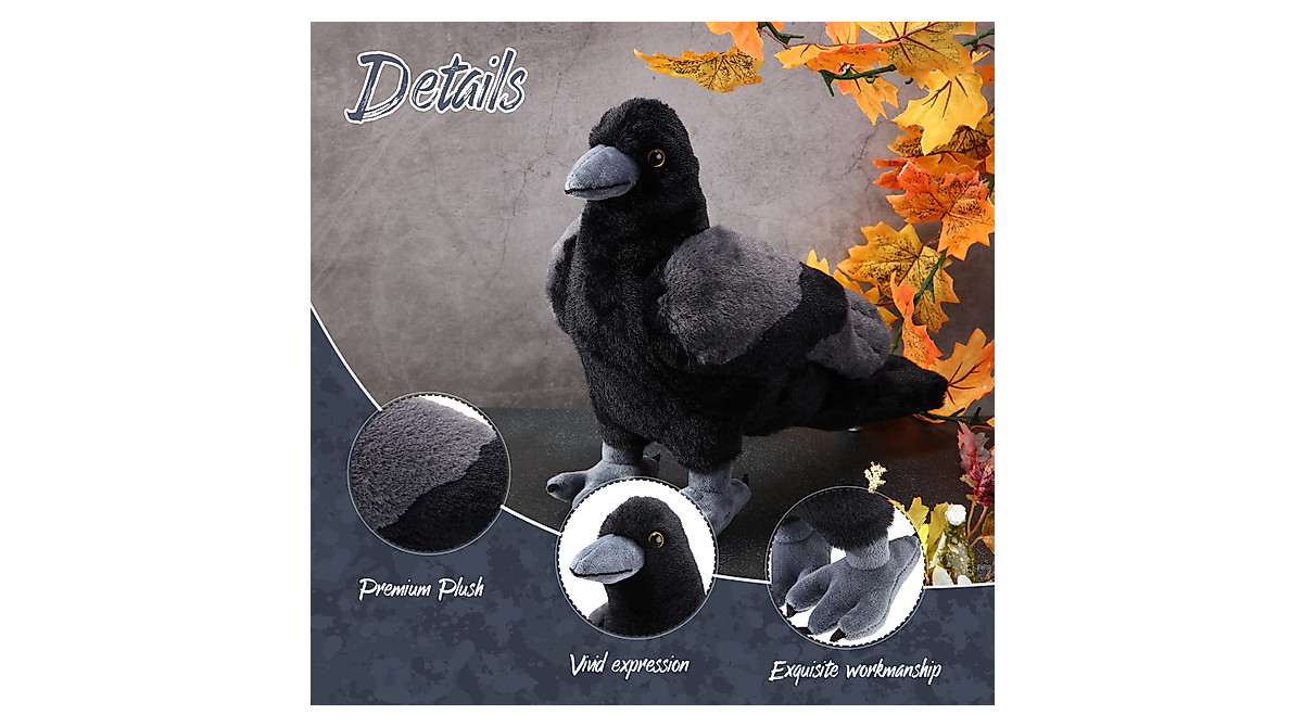 Aoriher 12-Inch Black Crow Plush Toy for Home & Decor