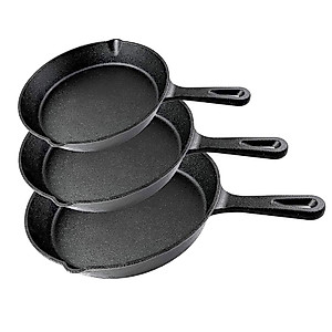 MEKBOK Pre-Seasoned Cast Iron 3 Piece Skillet Set
