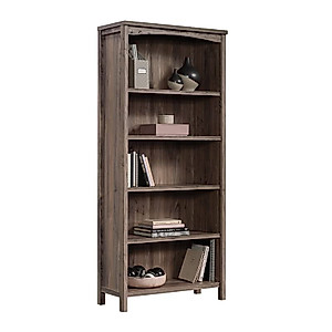 Worksense by Sauder Woodburn 5-Shelf Display Bookcase in Washed Walnut, Washed Walnut Finish