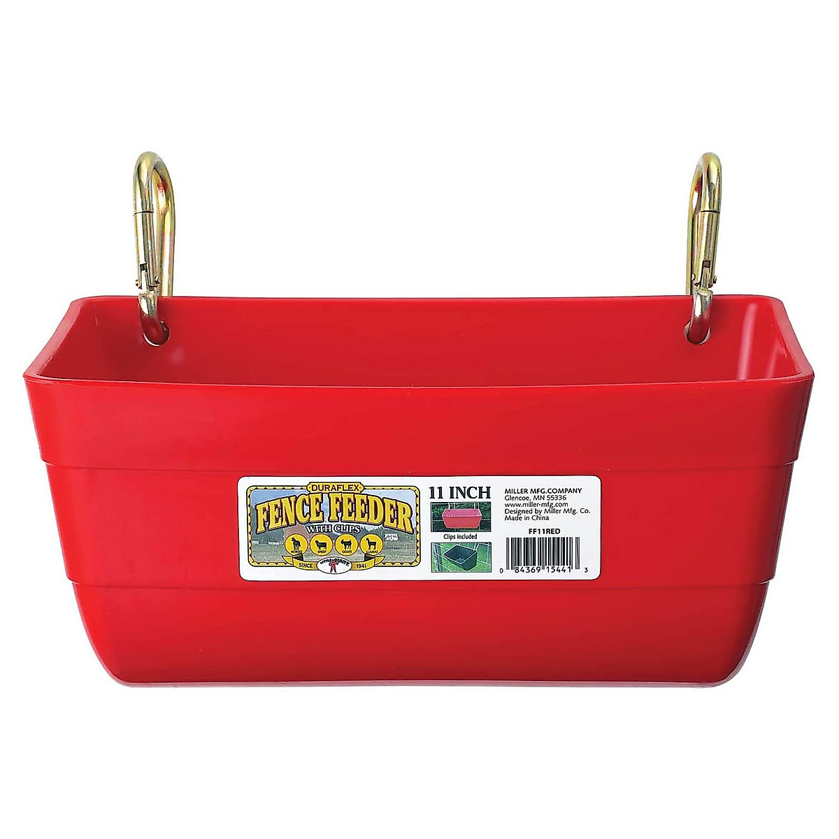 Little Giant FF11RED 4.5 Quart Heavy Duty Plastic Feed Trough Bucket Fence Feeder with Carabiner Clips for Livestock and Pets, Red (6 Pack)