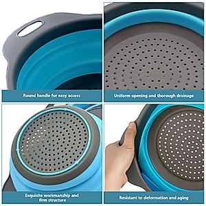 3 Piece Collapsible Colander Set - Round Silicone in Kitchen Food Strainers Drainer Basket Blue for Draining Pasta Vegetables Fruits (Blue)