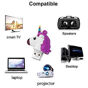 USB Flash Drive, 8GB / 16GB / 32GB / 64GB Cute Silicone USB 2.0 USB Memory Stick Data Storage Pendrive Thumb Drives (32GB, Purple Unicorn)