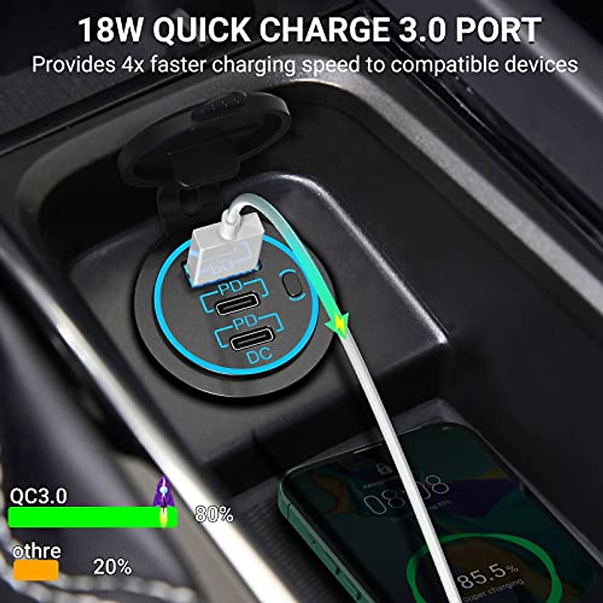 USB C Car Charger Socket 12V USB Outlet 2 Pack – Ouffun Newest 58W RV USB Outlet Dual 20W PD USB-C and 18W QC3.0 Car USB Port with Button Switch Waterproof for Car RV Boat Marine Truck Motorcycle ect