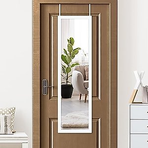 Americanflat 12x48 White Over The Door Mirror with Hanging Brackets - Door Mirrors for Bedroom Full Length, Bathroom, Dorm - Long Full Body Mirror with Hanger and Shatter-Resistant Glass
