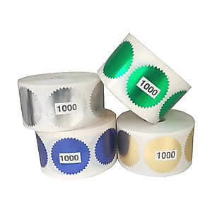 Legal Embossing Labels, Metallic Foil Stickers, 2" Starburst Serrated Edge, (Awards, Crafts, Envelopes, Notary Embossing) (Roll of 1000) (Silver)