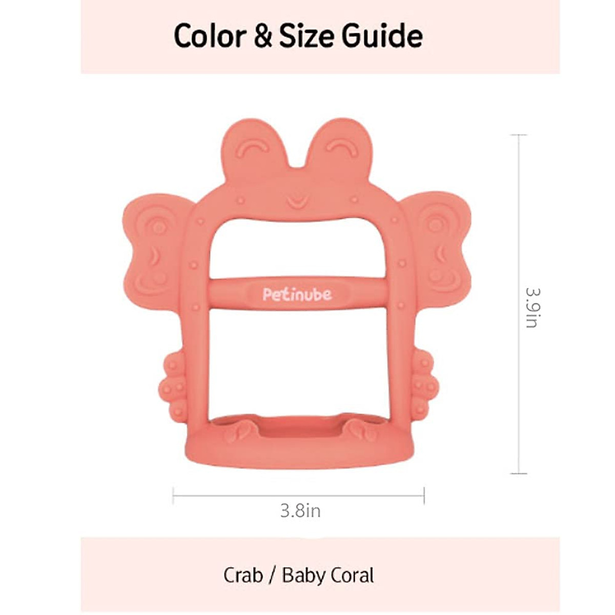 PETINUBE Baby Wrist Silicone Teether Soothing Pacifier for Infants 3+ Months Babies, Pack of 1, Made in Korea Anti-Dropping (Crab-Baby Coral)