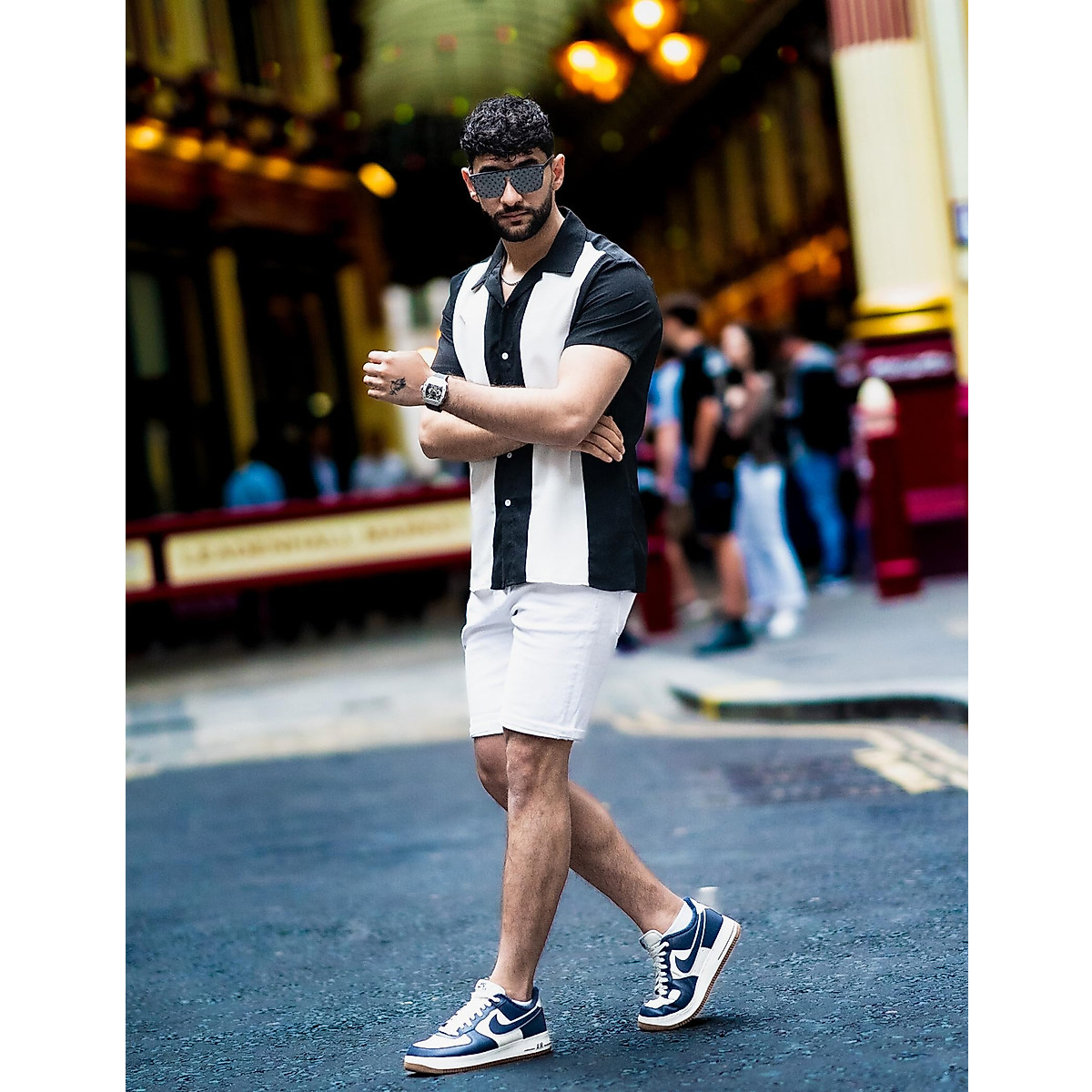 COOFANDY Men's Casual Button Down Shirts Retro Bowling Shirts Beach Wear Clothing Black White