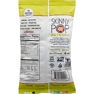 SkinnyPop Original Popcorn, Individual Snack Size Bags, Skinny Pop, Healthy Popcorn Snacks, Gluten Free, 0.65 Ounce (Pack of 30)