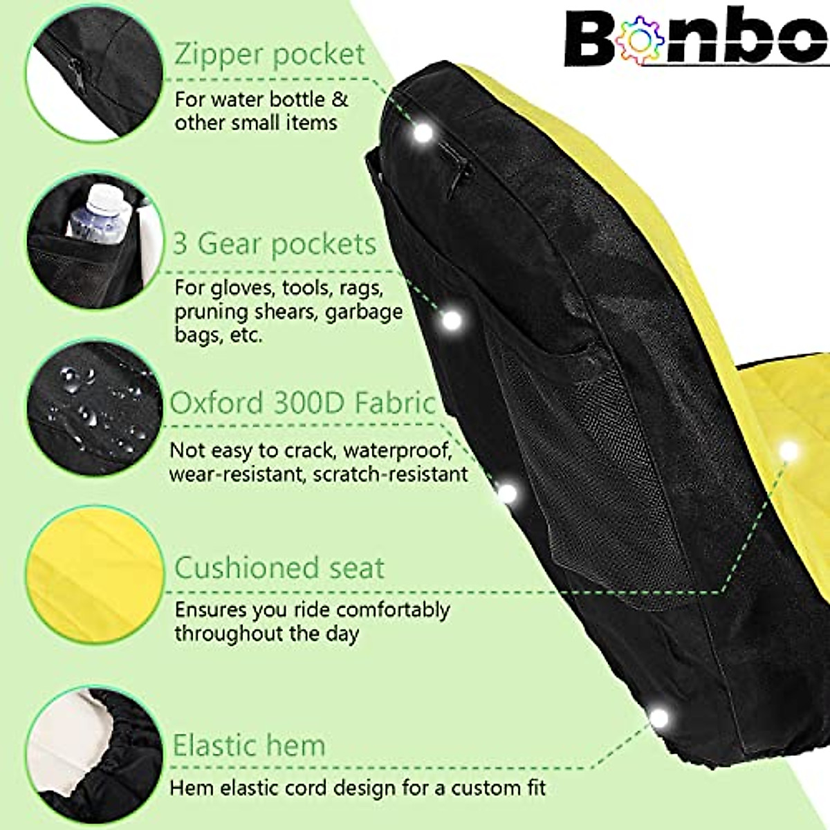 LP92334 Upgrade Large Seat Cover Riding Mower Cushioned Seat up to 18" High for John Deere Mower & Gator | Oxford 300D Fabric, Comfortable, Convenient Pockets, Waterproof