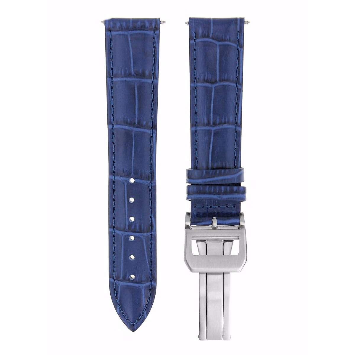 Ewatchparts 22MM LEATHER WATCH BAND STRAP COMPATIBLE WITH IWC PILOT PORTUGUESE DEPLOYMENT CLASP BLUE